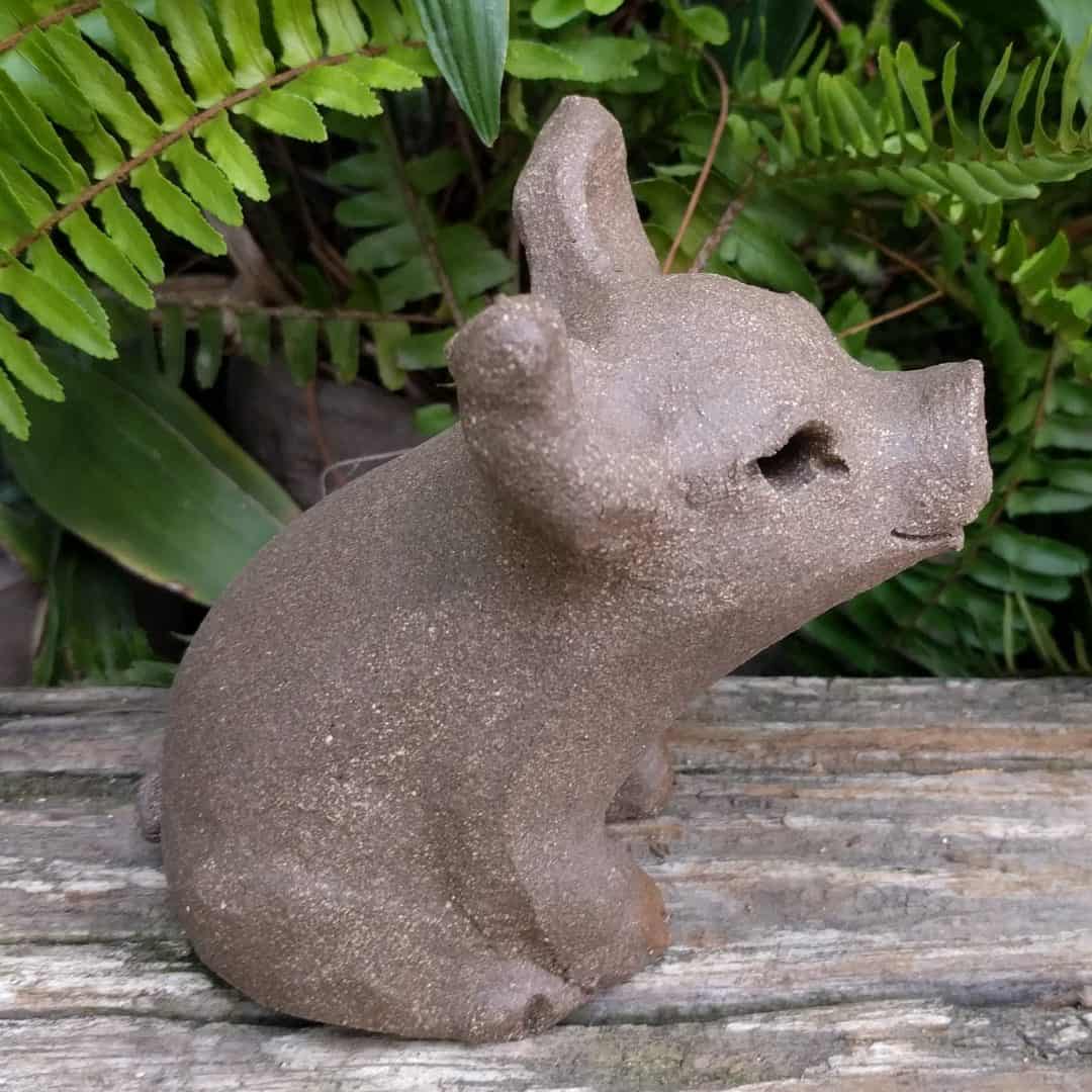 Brown Clay Pig Sculpture
