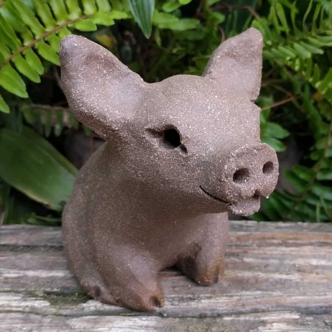 Brown Clay Pig Sculpture