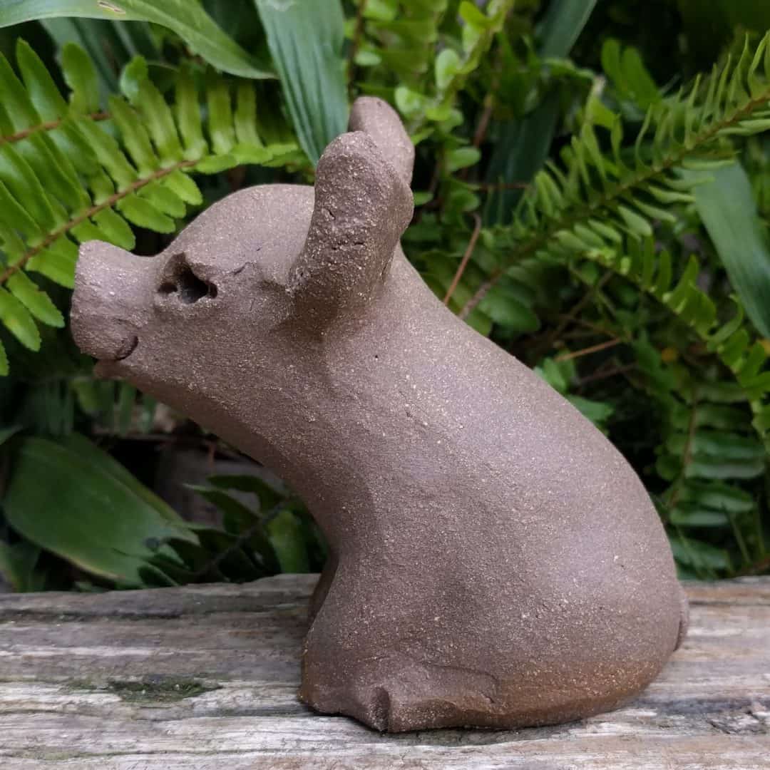Brown Clay Pig Sculpture
