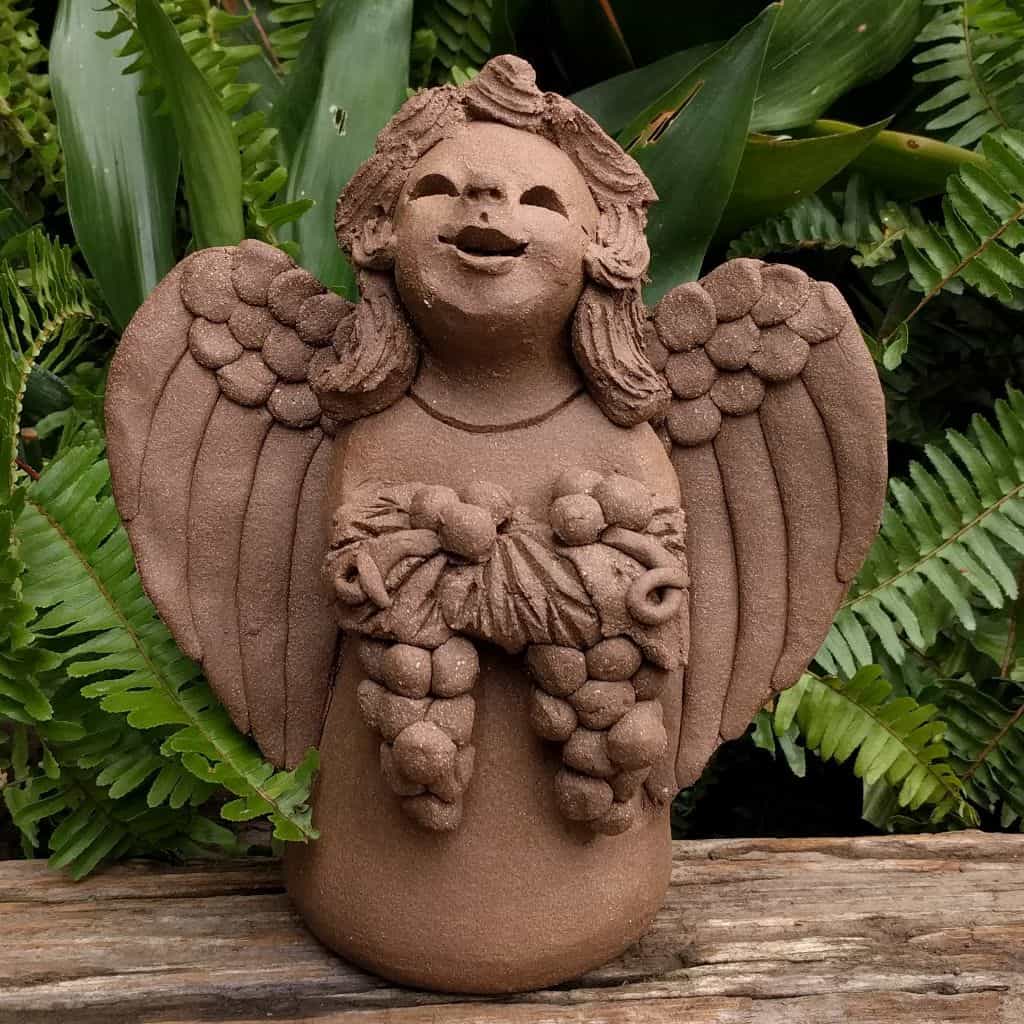 Clay Angel Girl with Grapes
